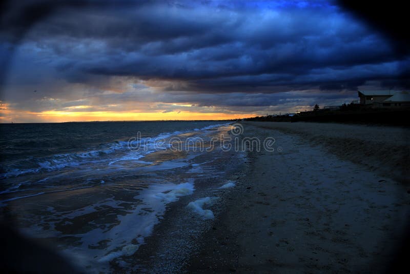 Cold, Cloudy, Evening Beach Stock Photo - Image of clouds, setting ...