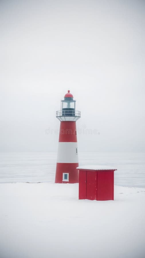 Cold Coastal Scene with Lighthouse Stock Illustration - Illustration of ...