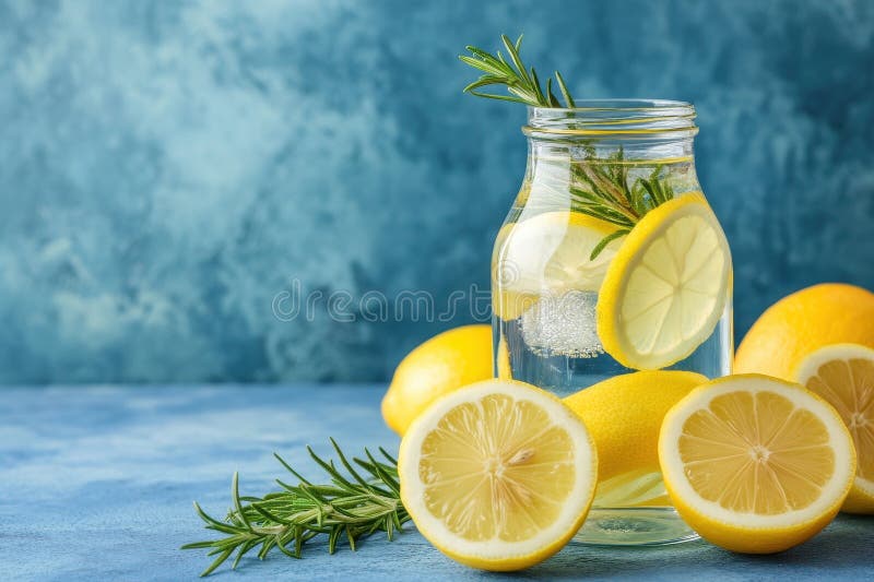 Cold Cocktail, Lemonade with Lemon Sliced, Rosemary Plant . Stock Photo ...