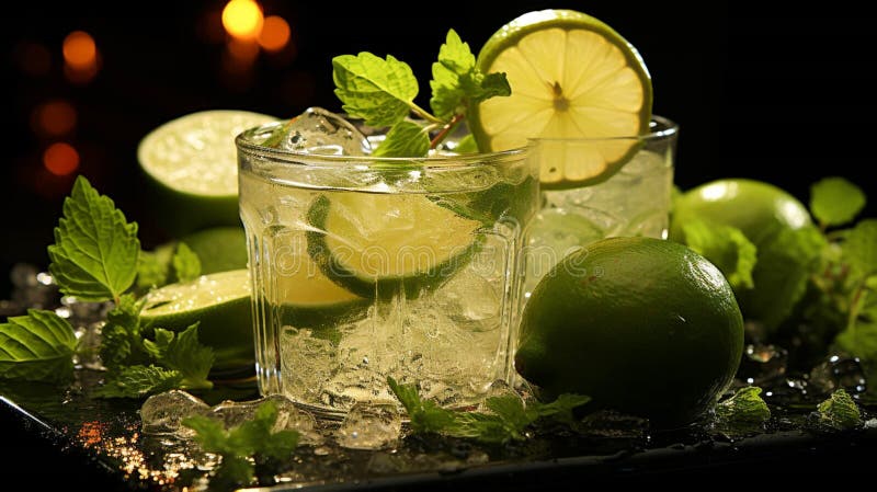 Cold Cocktails with Lime on Green Stock Image - Image of green, alcohol ...