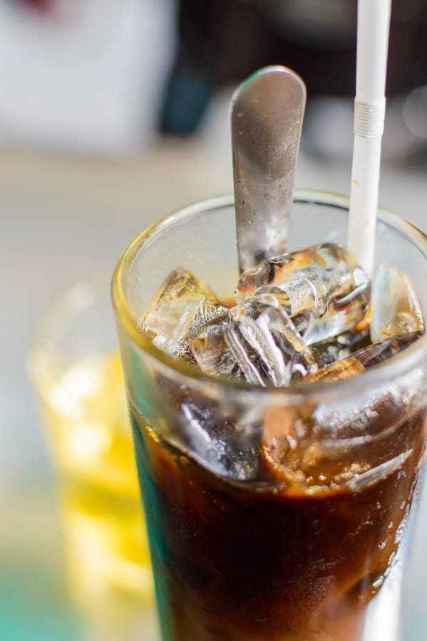 Cold Coffee in Glass on Steel Table Stock Image - Image of frozen ...