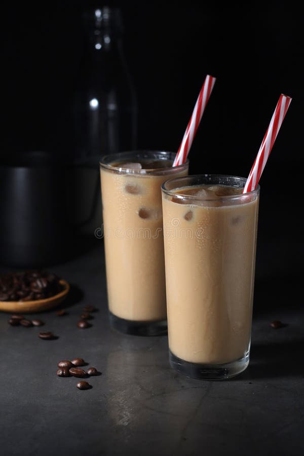 Cold Coffee with Ice in Low Key Stock Image - Image of cold ...