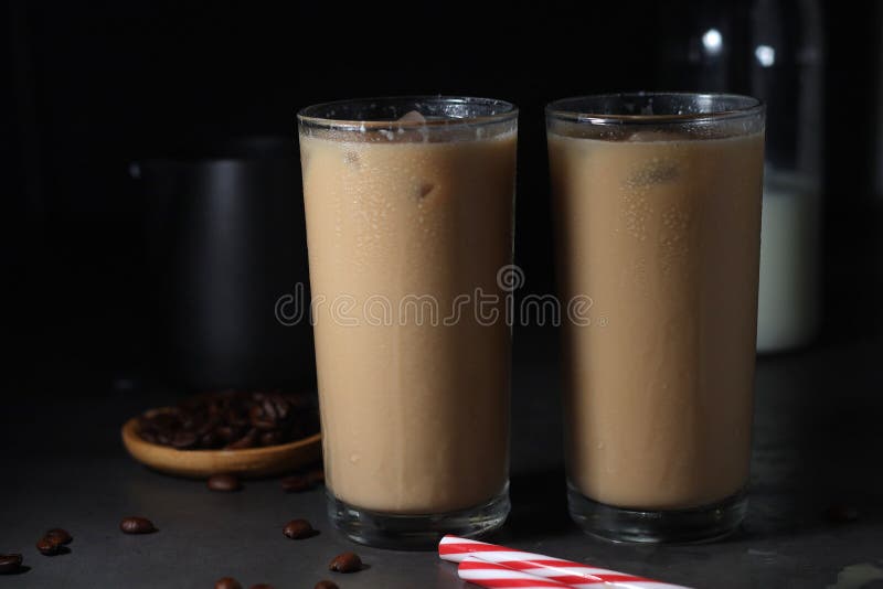 Cold Coffee with Ice in Low Key Stock Image - Image of summer, sweet ...