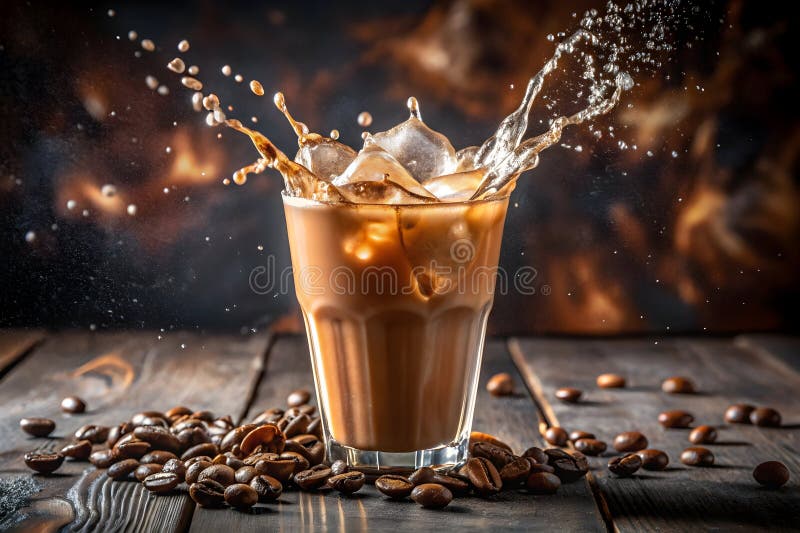 Cold Coffee with Ice and Splashes Stock Illustration - Illustration of ...