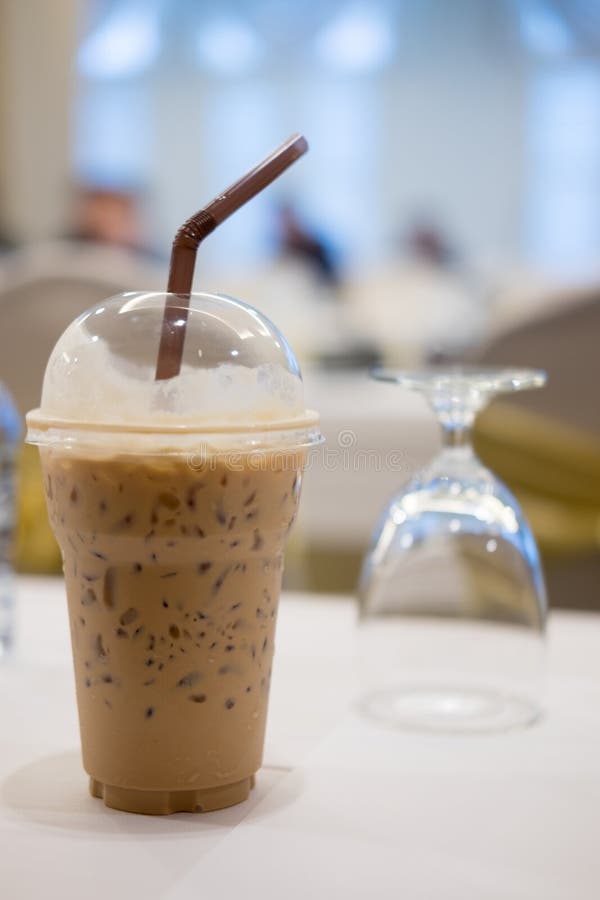 Cold Coffee with Ice in Take Away Cup Stock Photo - Image of coffee ...
