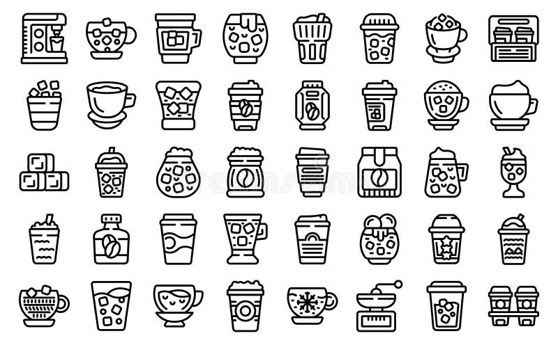 Cold Coffee Icons Set Outline Vector. Milk Americano Stock Illustration ...
