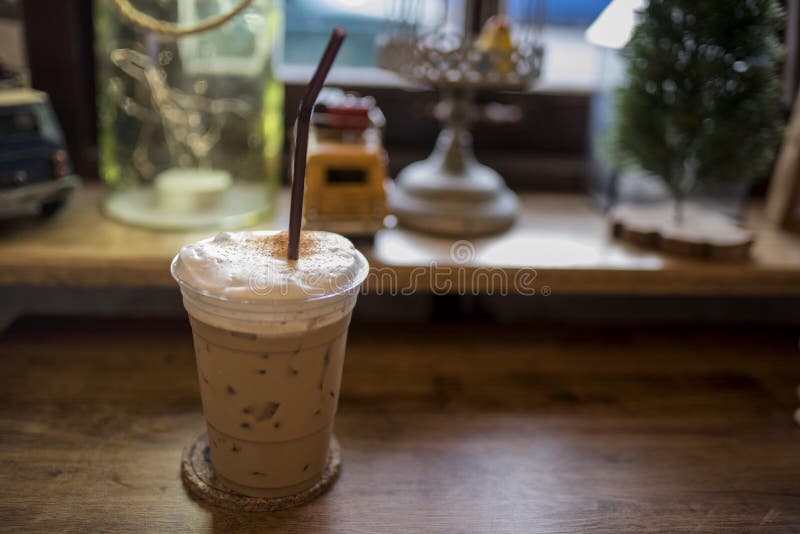 Cold Coffee is Placed on the Wood Stock Photo - Image of morning ...