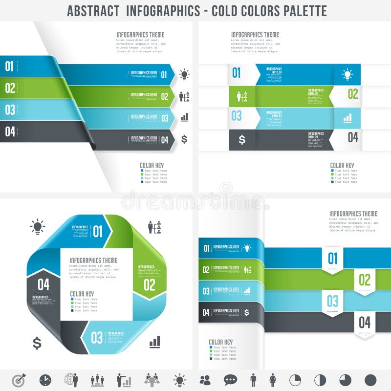Cold Colors Abstract Infographics Set 2 Stock Vector - Illustration of ...