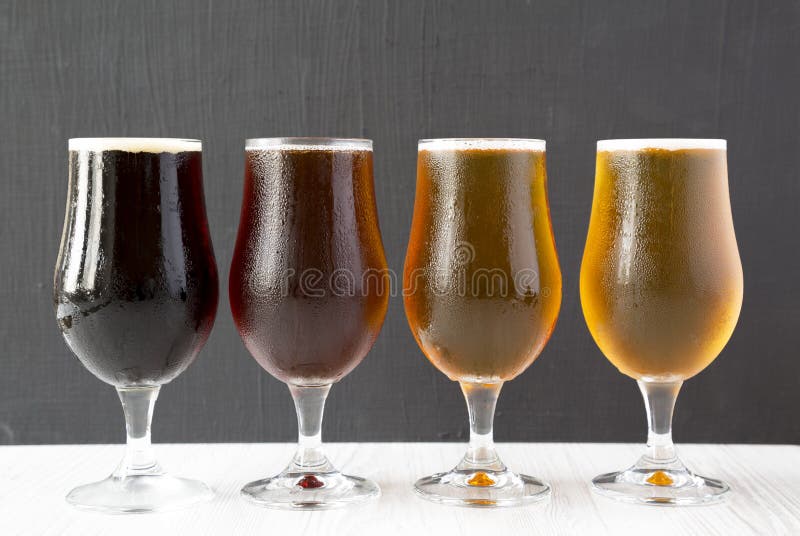 Cold Craft Beer Assortment, Side View. Close-up Stock Photo - Image of ...