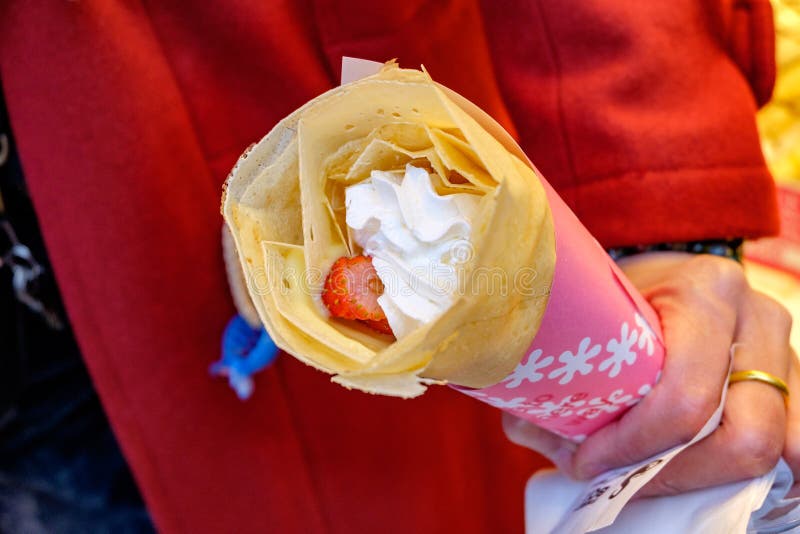 Cold crepe with strawberry stock image. Image of food - 93670177