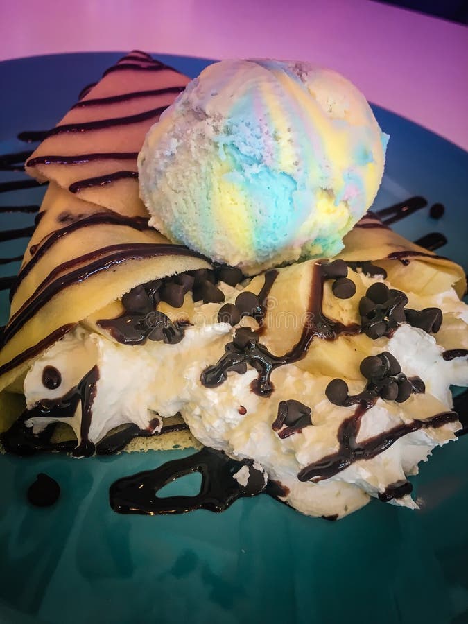 Cold Crepe with Vanilla Ice-cream Stock Image - Image of food, sugar ...