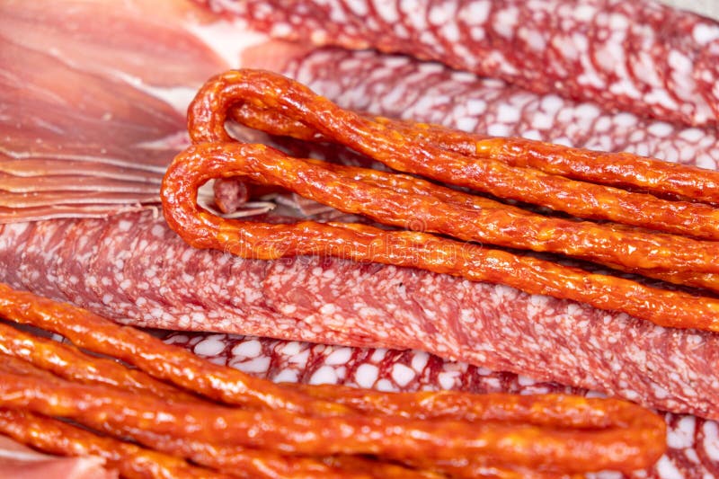 Cold Cuts, Cutting Various Sausages Stock Photo - Image of cold, meat ...