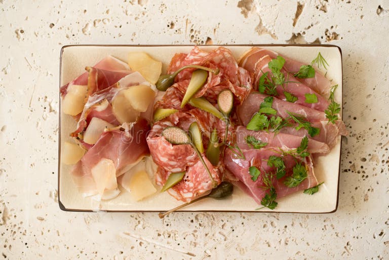 Cold Cuts or Deli Meat and Greens in Plate Stock Photo - Image of cold ...