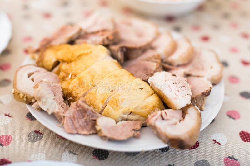 Cold Cuts of Different Types of Cooked Meat on Plate Stock Image ...