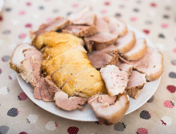 Cold Cuts of Different Types of Cooked Meat on Plate Stock Image ...