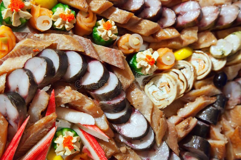 Cold Cuts Fish on Banquet Table Stock Photo - Image of hotel, catering ...