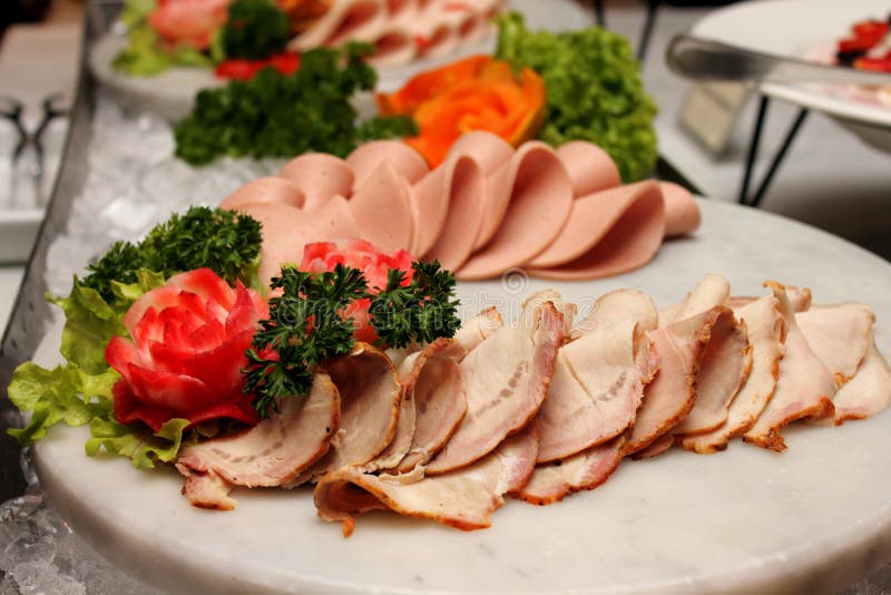 Cold Cuts Meat on Banquet Table in Buffet Stock Photo - Image of roast ...