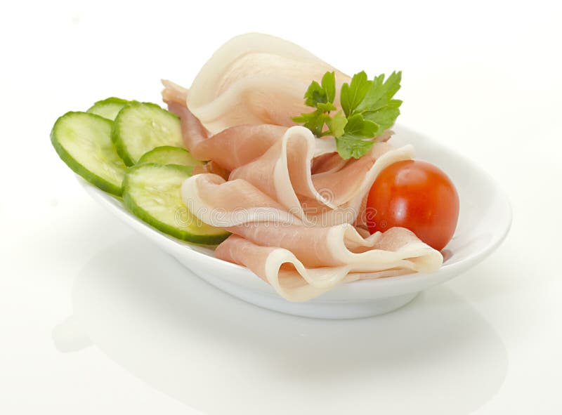 Cold Cuts on a Plate with Vegetables Stock Image - Image of green ...