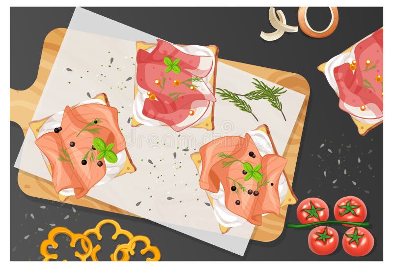 Cold Cuts Platter in Cartoon Style on the Table Stock Vector ...