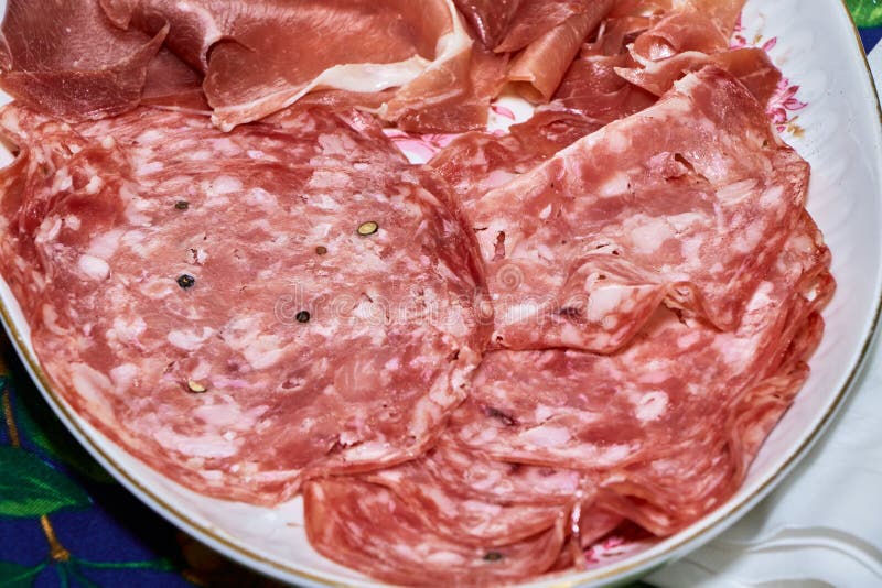 Cold cuts served on a dish stock photo. Image of breakfast - 265650596