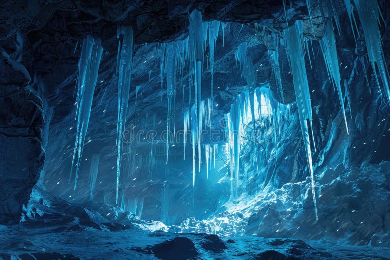 A Cold and Dark Cave with Icicles Hanging from the Ceiling, Perfect for ...