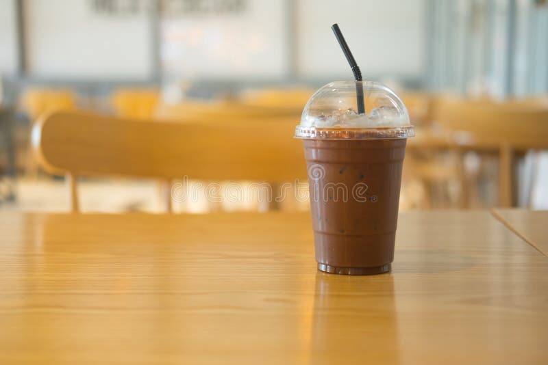 Cold Chocolate Drink Put on Wooden Table Stock Image - Image of fresh ...