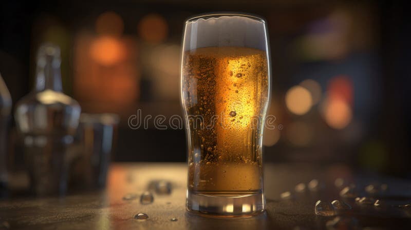 A Cold Delicious Glass of Beer Inside a Restaurant Stock Illustration ...
