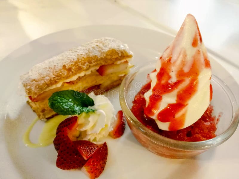 Cold Dessert Fresh Strawberry with Soft Ice-cream Stock Image - Image ...