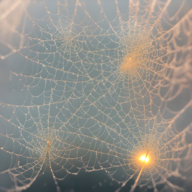 Cold Dew on a Spider Web with Morning Light Rays in the Background ...