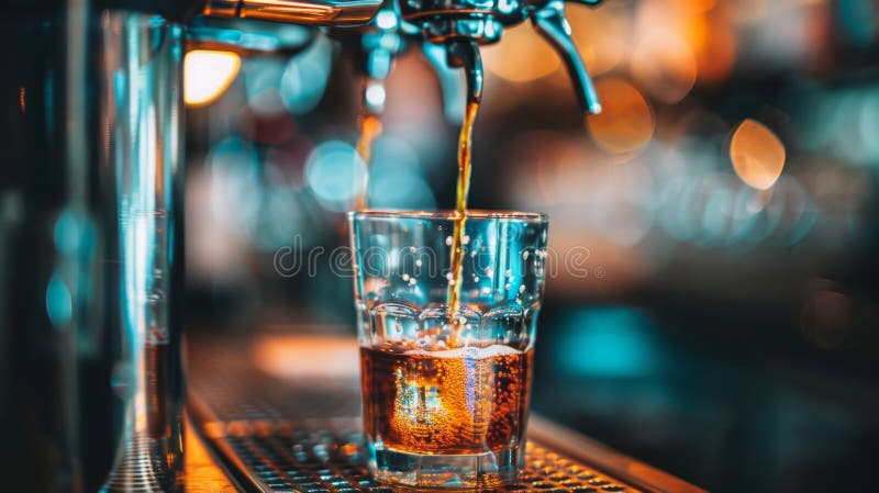 Cold Draft Beer Pouring into Glass, Refreshing Beverage on Bar Counter ...