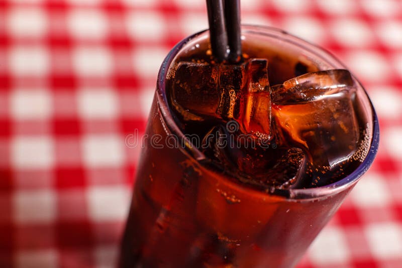 Cold Drink Beverage. Cola Soda with Ice and Bubble on Front View Red ...
