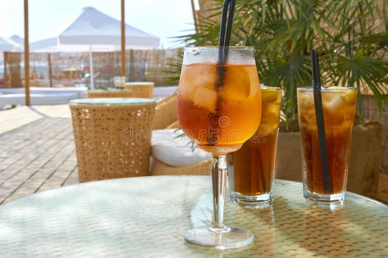 Cold Drink Cocktail on the Beach. Summer Rest Stock Photo - Image of ...