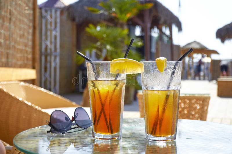 Cold Drink Cocktail on the Beach. Summer Rest Stock Photo - Image of ...