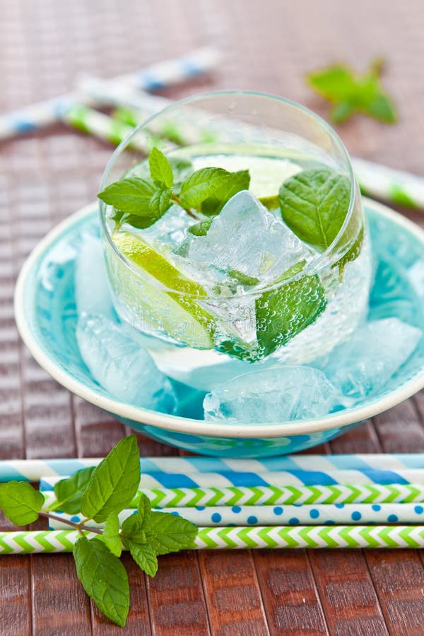 Cold Drink with Lime and Ice Stock Image - Image of refreshment, cold ...