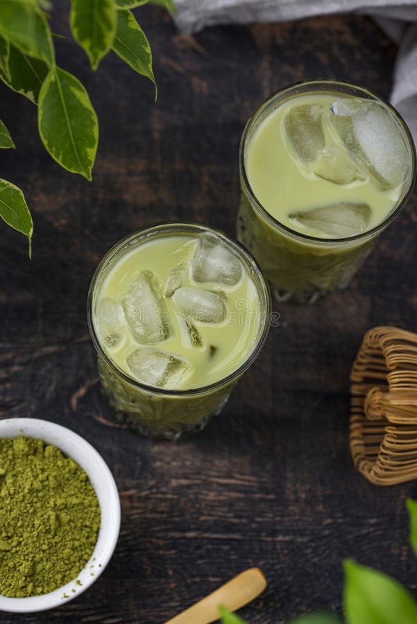 Cold Matcha Tea with Milk and Ice Stock Photo - Image of asian ...