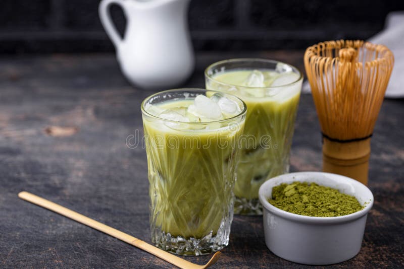 Cold Matcha Tea with Milk and Ice Stock Photo - Image of matcha, asian ...