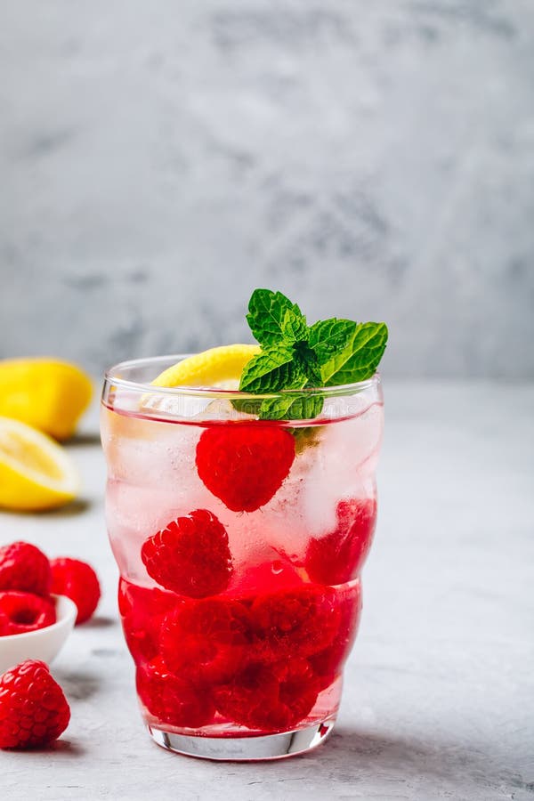 Cold Drink Raspberry Lemonade with Mint in Glass. Stock Image - Image ...