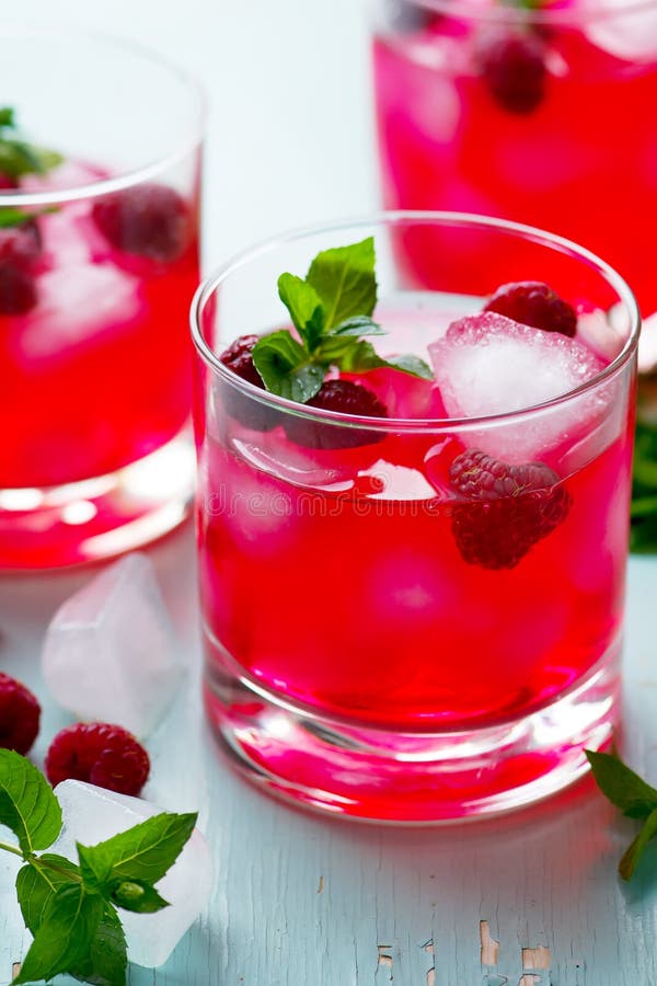 Cold Drink with Raspberry, Mint and Ice Stock Image - Image of fresh ...