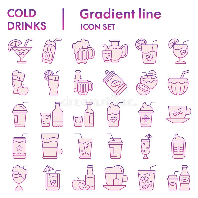 Cold Drinks Flat Icon Set, Summer Beverages Symbols Collection, Vector ...