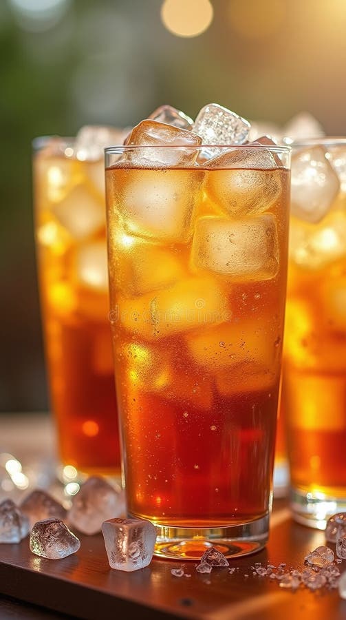 Cold Drinks Iced Tea Glass Tumblers Amber Liquid Stock Illustration ...