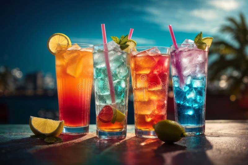 Cold Drinks with Various Colors and Flavors at the Restaurant Stock ...
