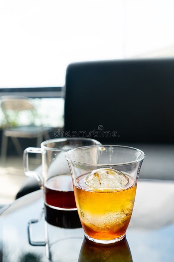 Cold Drip Coffee in Glass with Ice Ball Stock Image - Image of cafe ...