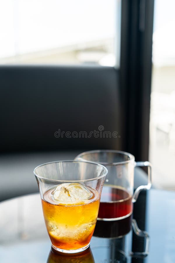 Cold Drip Coffee in Glass with Ice Ball Stock Image - Image of drink ...
