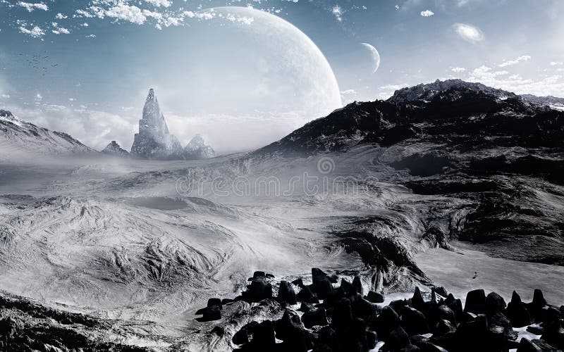 Planet Rise Over Alien Beach World Stock Illustration - Illustration of ...