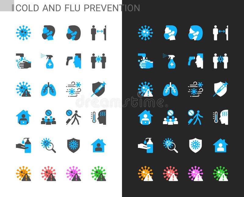 Cold and Flu Prevention Icons Light and Dark Theme Stock Vector ...