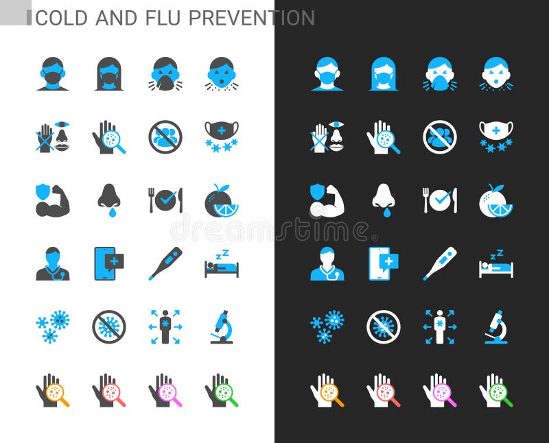 Cold and Flu Prevention Icons Light and Dark Theme Stock Vector ...