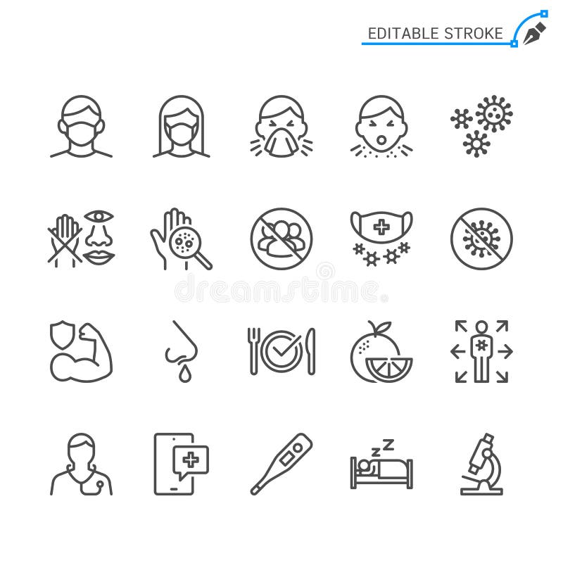 Cold and Flu Prevention Line Icons. Editable Stroke Stock Vector ...