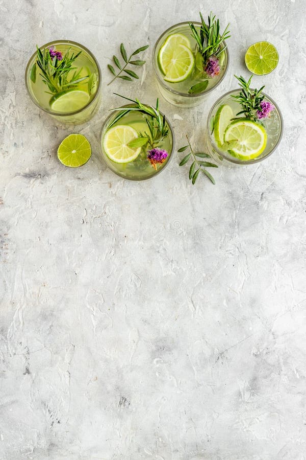 Cold Fresh Cocktail with Summer Herbs and Lemon Slices Stock Photo ...