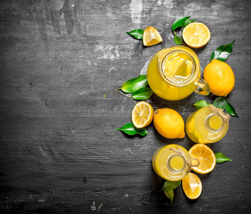 Cold Fresh Lemonade with Slices of Ripe Lemons. Stock Image - Image of ...