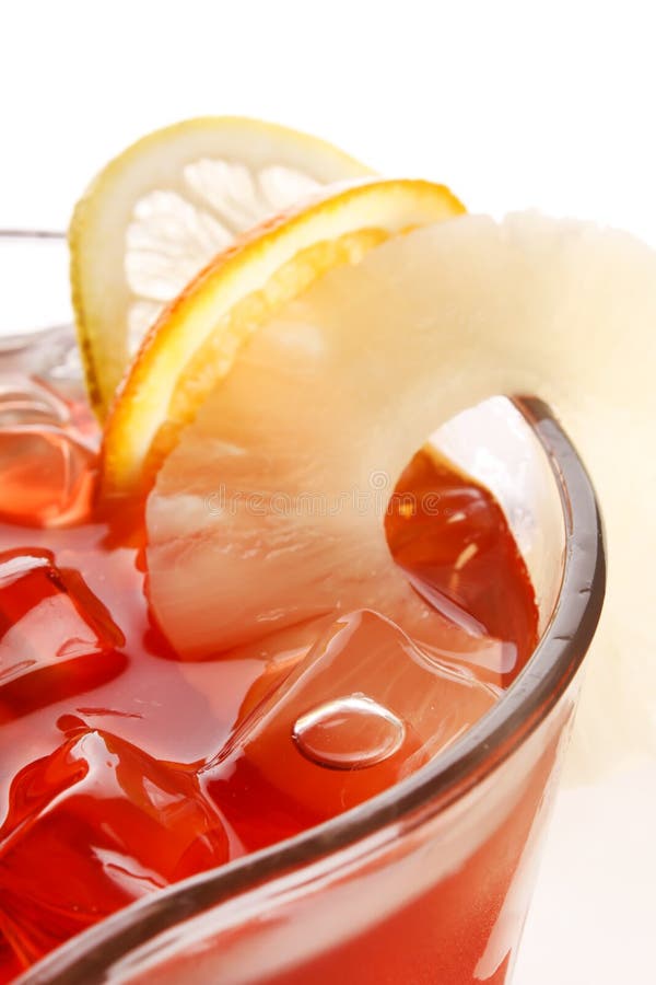 Cold Red Fruit Cocktail in Tall Glass on the Glass Background. Backdrop ...
